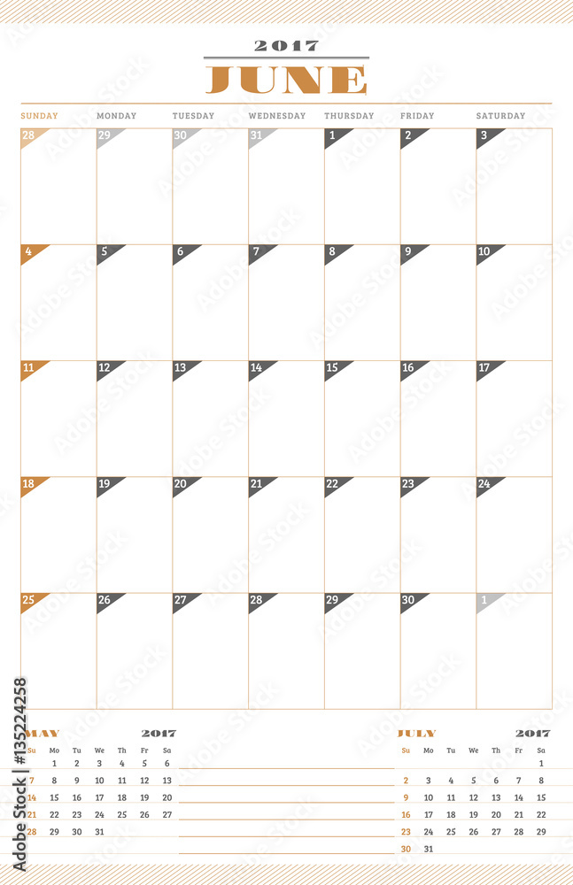 Calendar Template for 2017 Year. June. Retro Business Planner Template ...