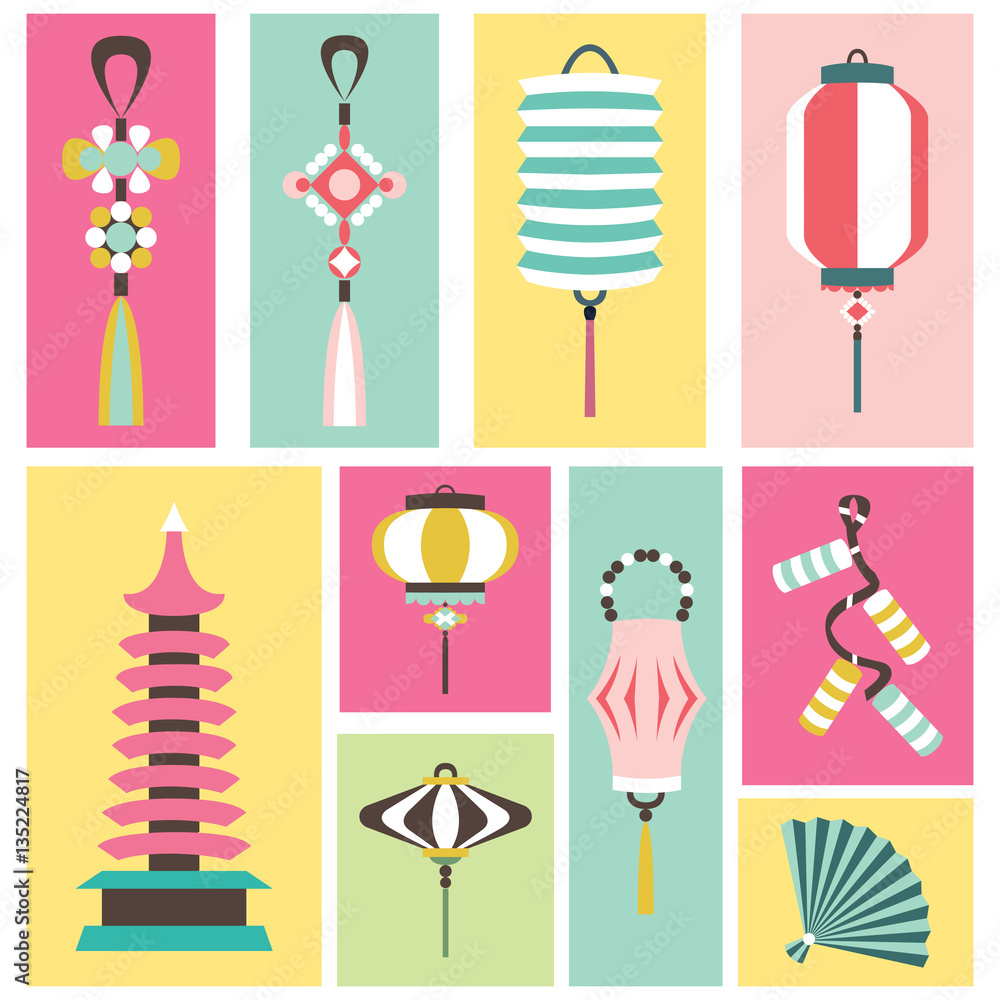 Vector set illustration of Chinese Symbols and objects vector de Stock ...