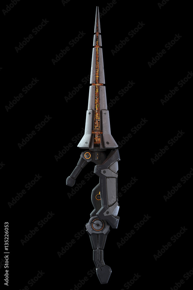 3D rendering science fiction lance on black background Stock ...