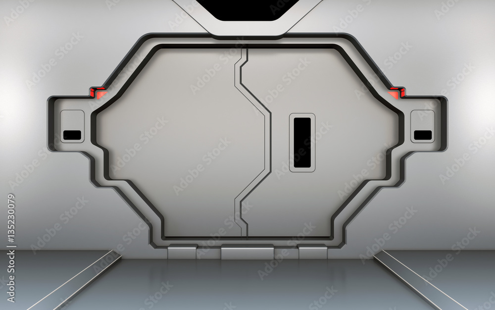Futuristic metallic door, gate or entrance in spaceship interior Stock ...