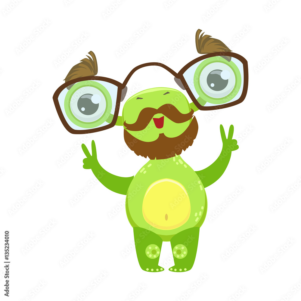 Professor Funny Monster With Beard And Glasses, Green Alien Emoji ...