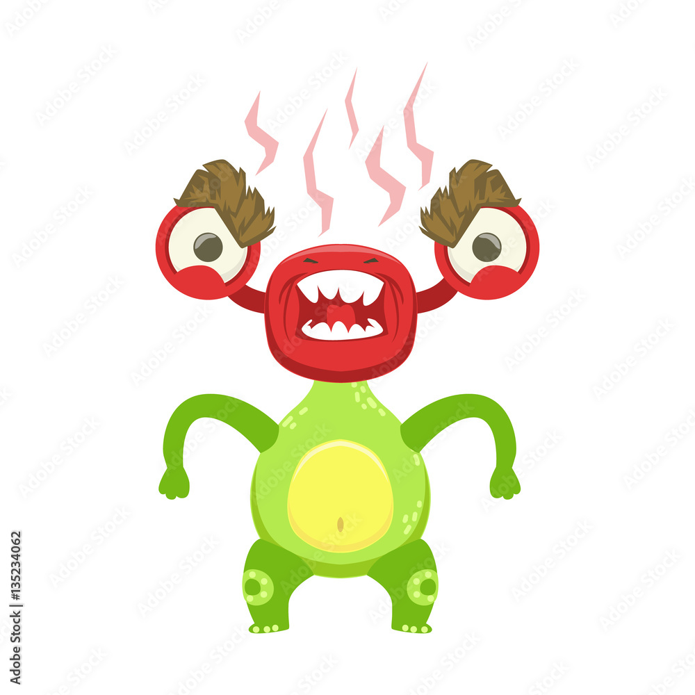 Funny Monster Fuming With Rage, Green Alien Emoji Cartoon Character ...