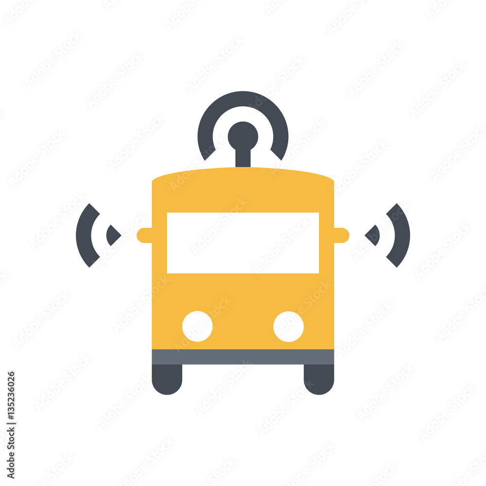 Smart bus icon - yellow bus with wifi symbols - Pixel perfect icon ...