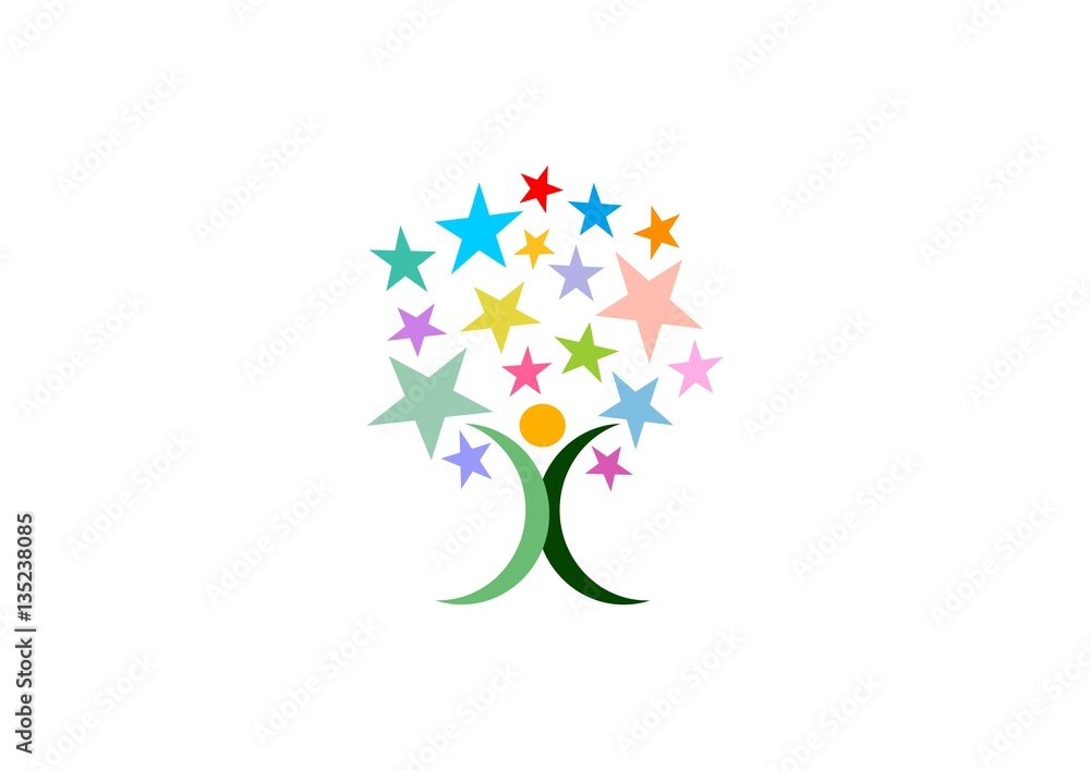 stars tree logo, people celebration tree logo symbol icon, tree star ...