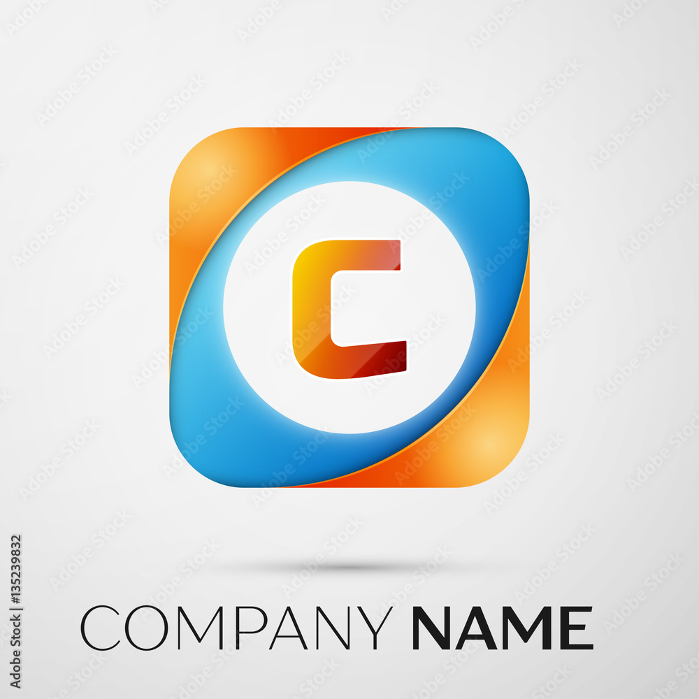 Letter C vector logo symbol in the colorful square on grey background ...