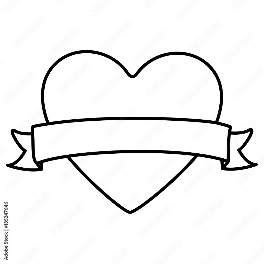 monochrome contour of heart shape with label vector illustration Stock ...