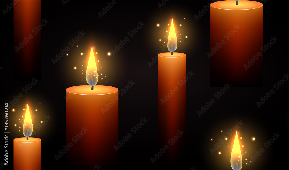 Seamless dark texture with burning candles and sparks. Vector ...