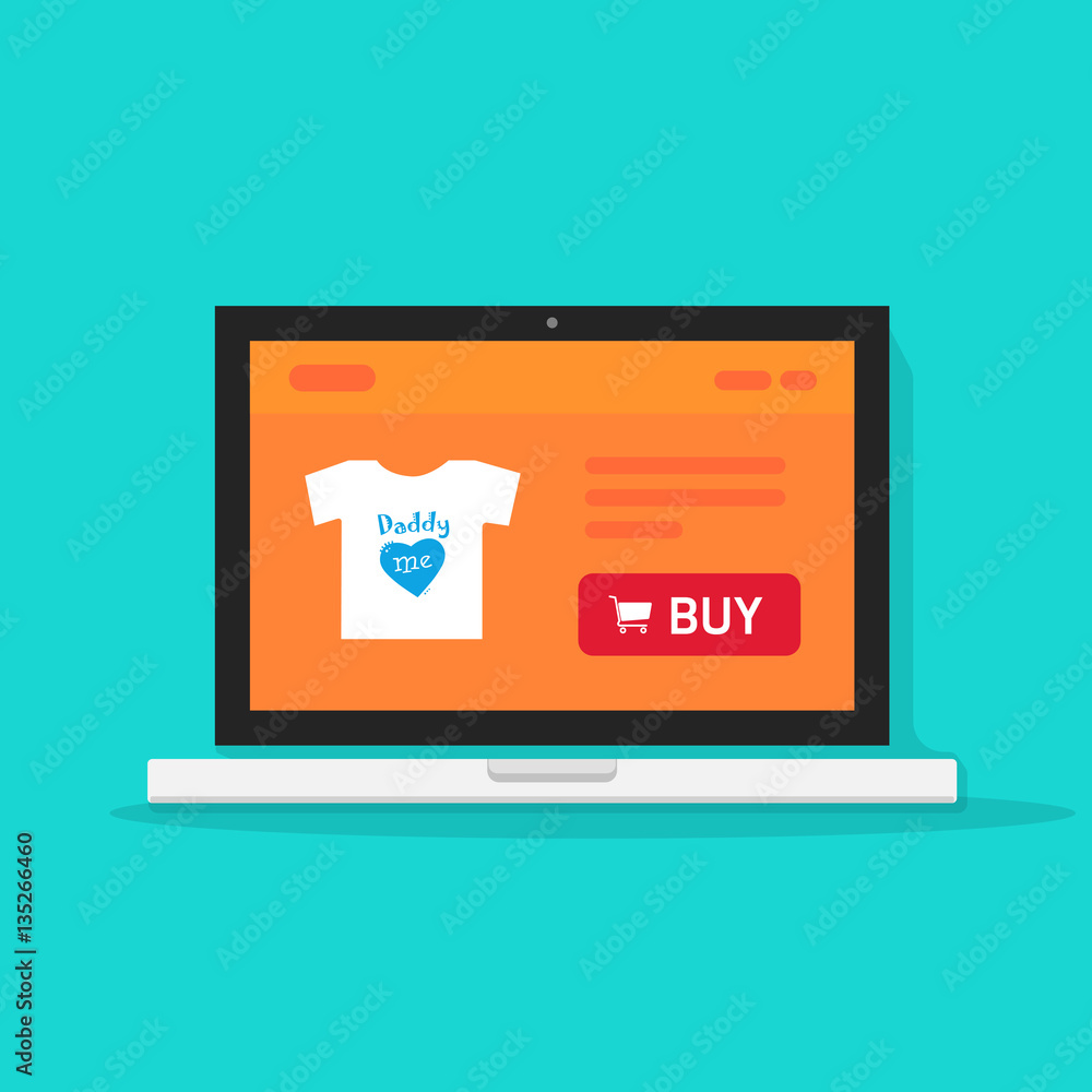 Online store on laptop vector illustration, internet shop website on ...