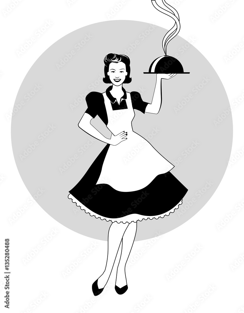 Housewife carrying a tray with dinner. Retro style Stock Vector | Adobe ...