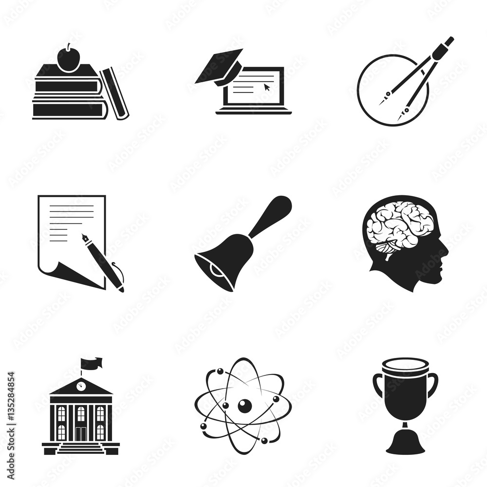 School set icons in black style. Big collection of school vector symbol ...