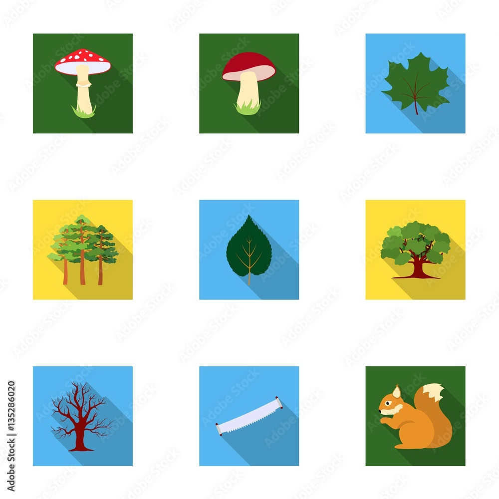 Forest set icons in flat style. Big collection of forest vector symbol ...