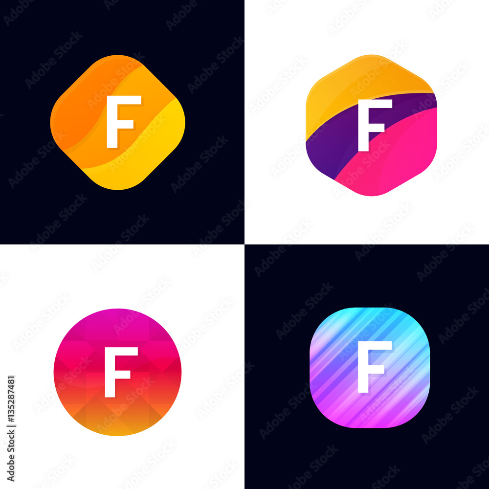 F letter vector company icon signs flat symbols logo set Stock Vector ...