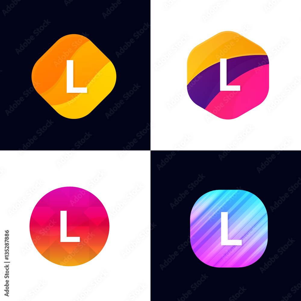L letter vector company icon signs flat symbols logo set Stock Vector ...