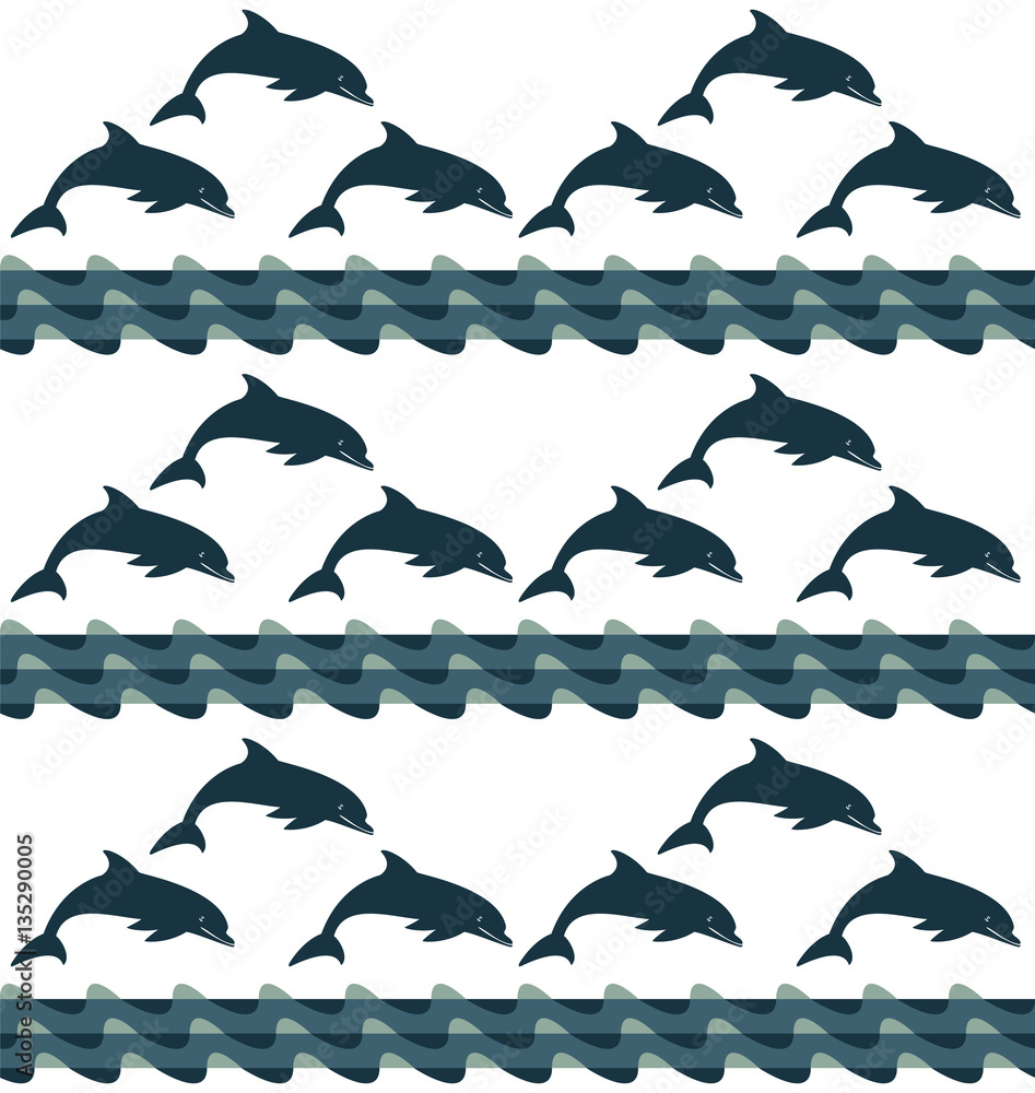 silhouette dolphin background seamless texture sea wave 3 Stock Vector ...