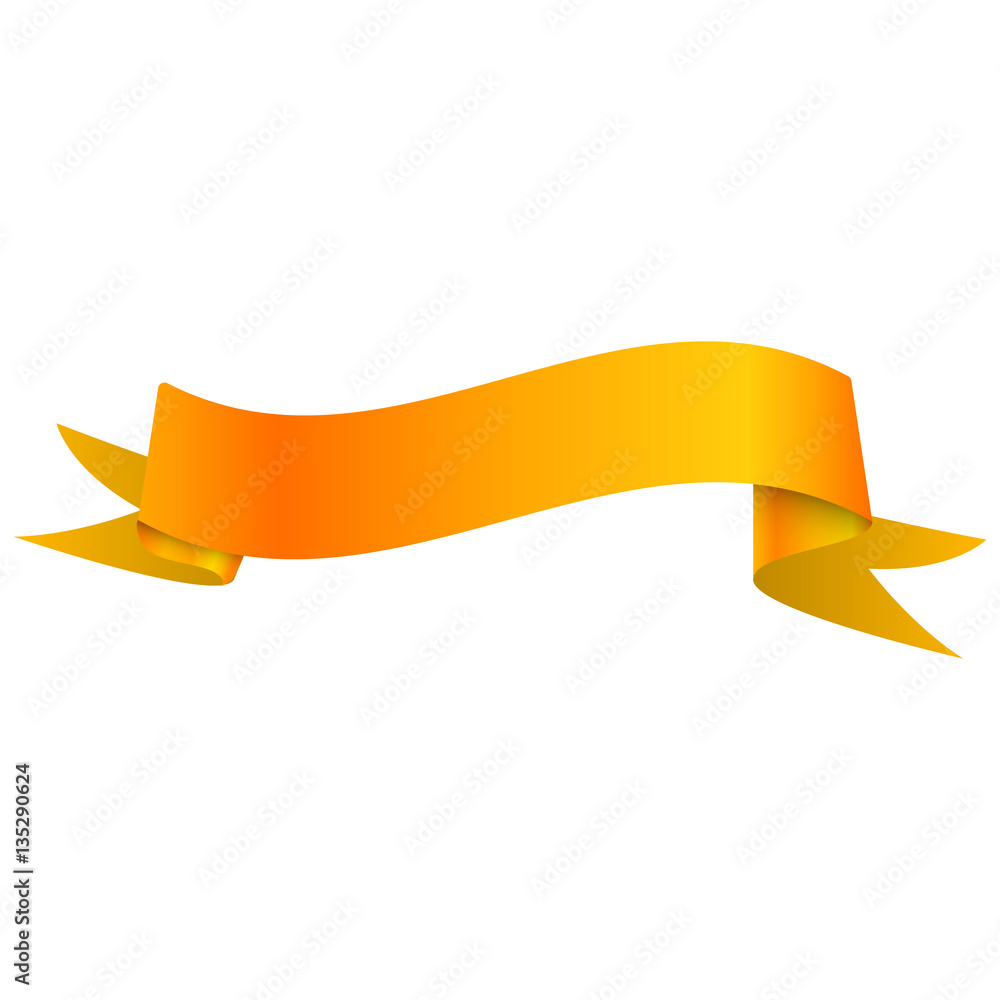 Realistic shiny orange ribbon isolated on white background. With space ...