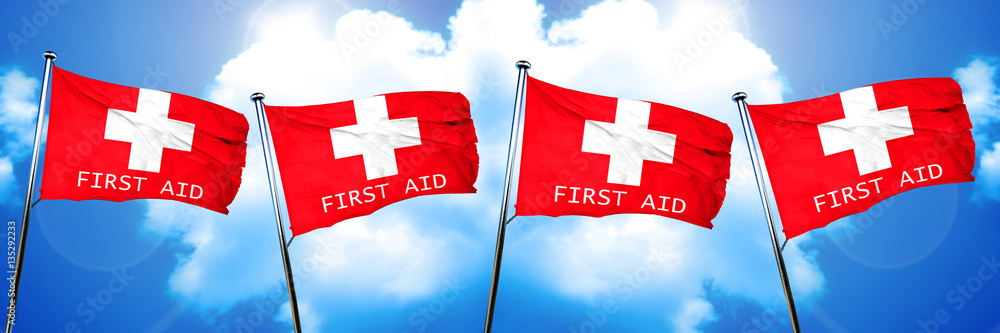 first aid symbol flag, 3D rendering Stock Illustration | Adobe Stock