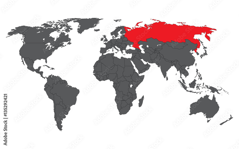 Russia red on gray world map vector Stock Vector | Adobe Stock