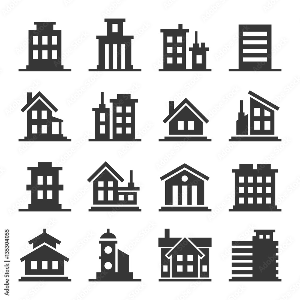 Building Icons Set Stock Vector | Adobe Stock