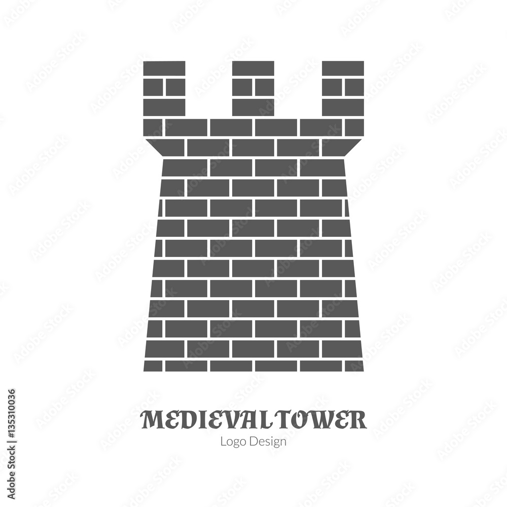 Medieval tower, fortification. Single logo in modern black simple style ...