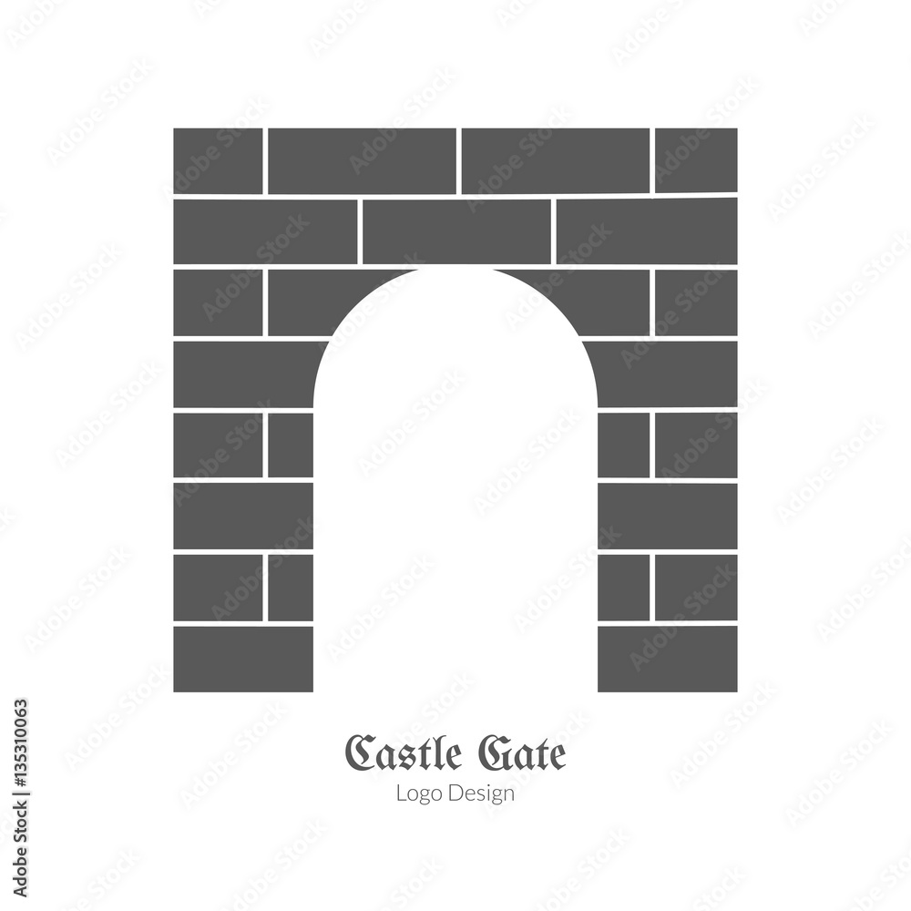Medieval castle brick gate. Single logo in modern black simple style ...
