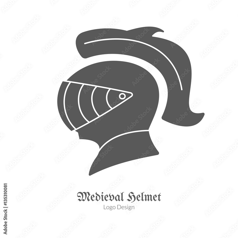Medieval Knight protection helmet. Single logo in black simple style ...