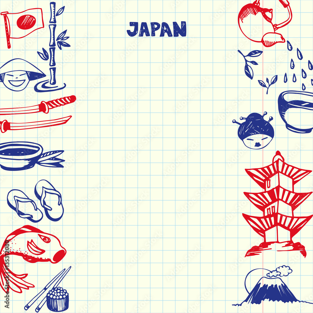 Japan national symbols. Japaneses cultural, culinary, nature ...