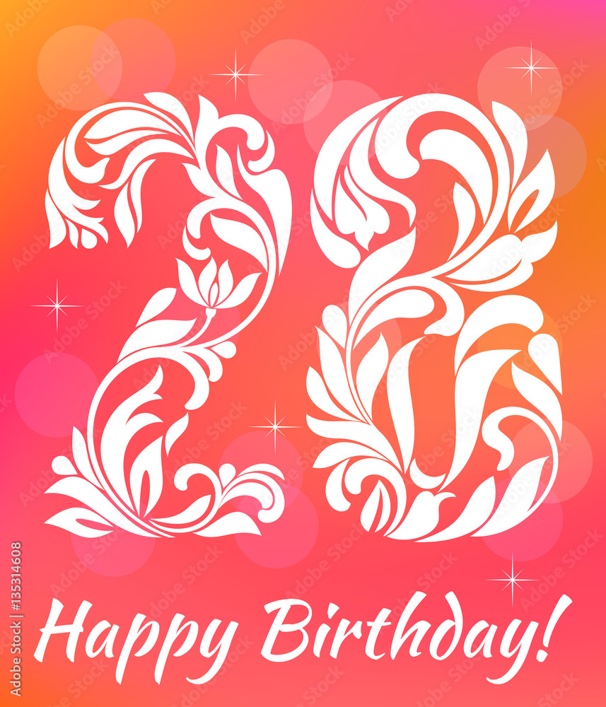 Bright Greeting card Template. Celebrating 28 years birthday ...