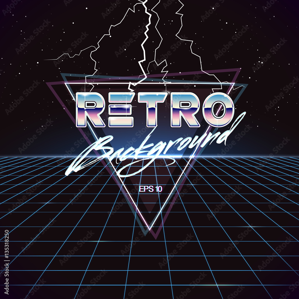 80s Retro Sci-Fi Background. Vector retro futuristic synth retro wave illustration in 1980s ...