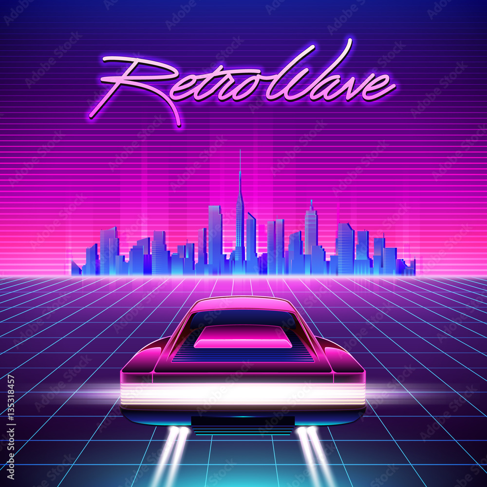 80s Retro Sci-Fi Background. Vector retro futuristic synth retro wave illustration in 1980s ...