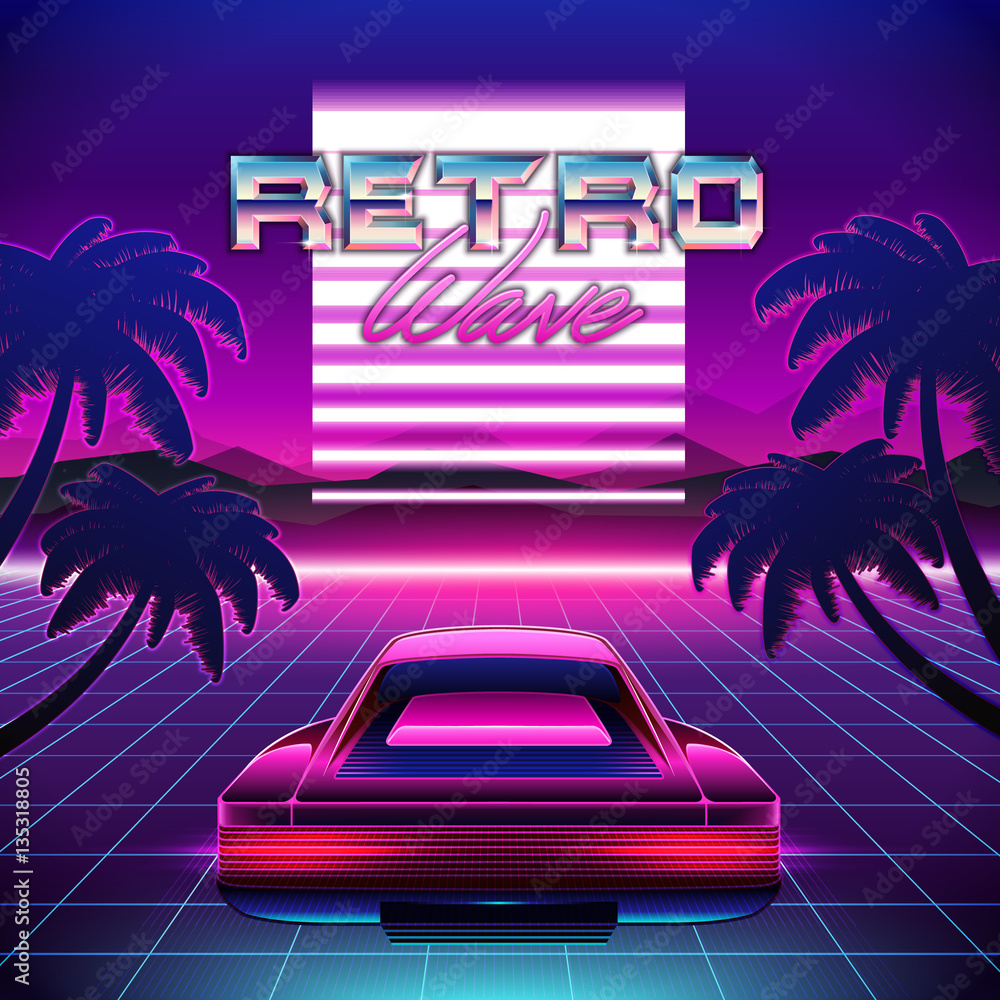 80s Retro Sci-Fi Background. Vector retro futuristic synth retro wave illustration in 1980s ...