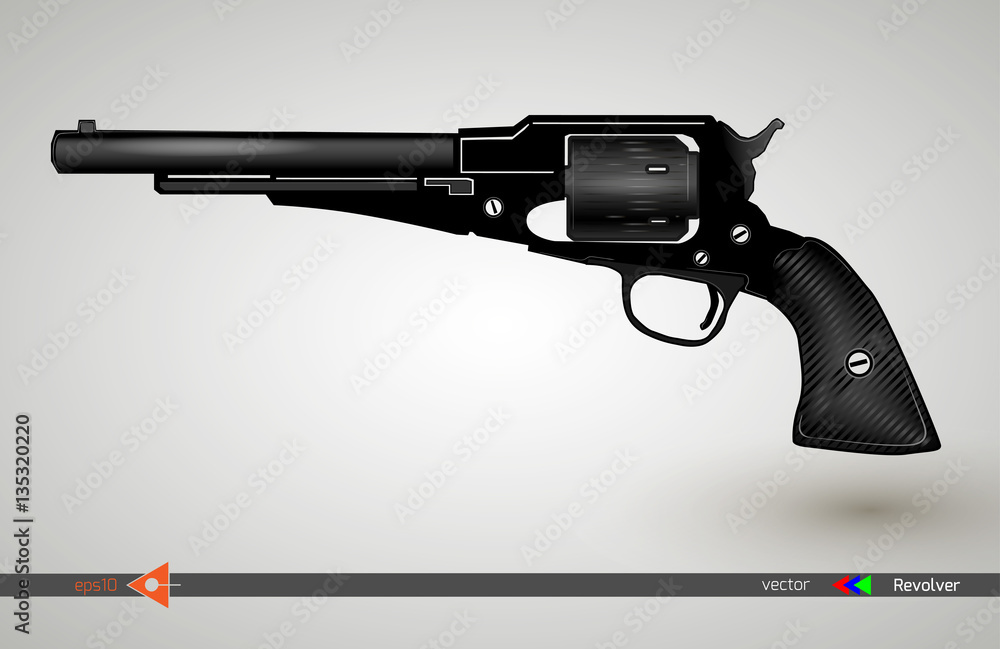 Revolver vector isolated illustration. Black and white vintage Stylized ...