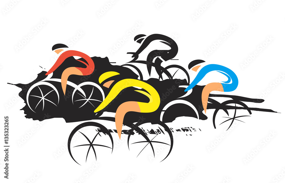 Cycling race. Expressive stylized drawing of road cyclists, imitating ...