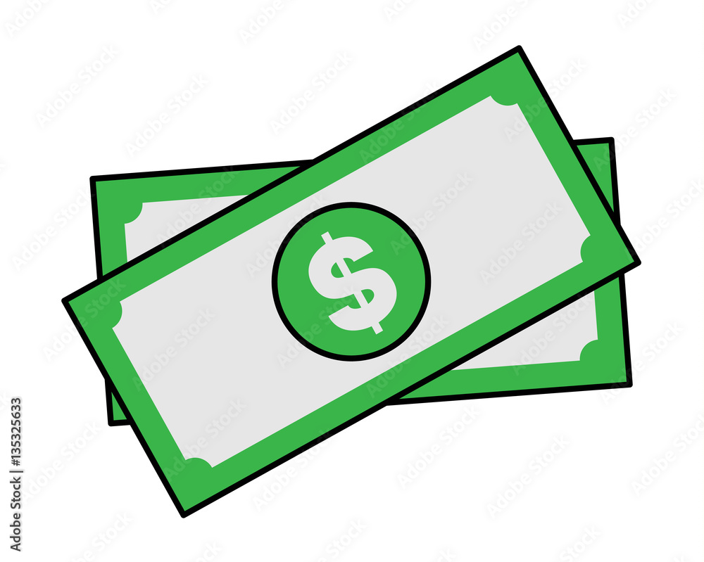 Money bills cartoon sticker in retro style Stock Vector | Adobe Stock