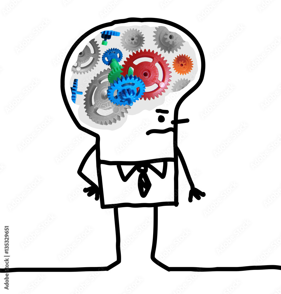 Cartoon Big Brain Man - gear and concept Stock Illustration | Adobe Stock