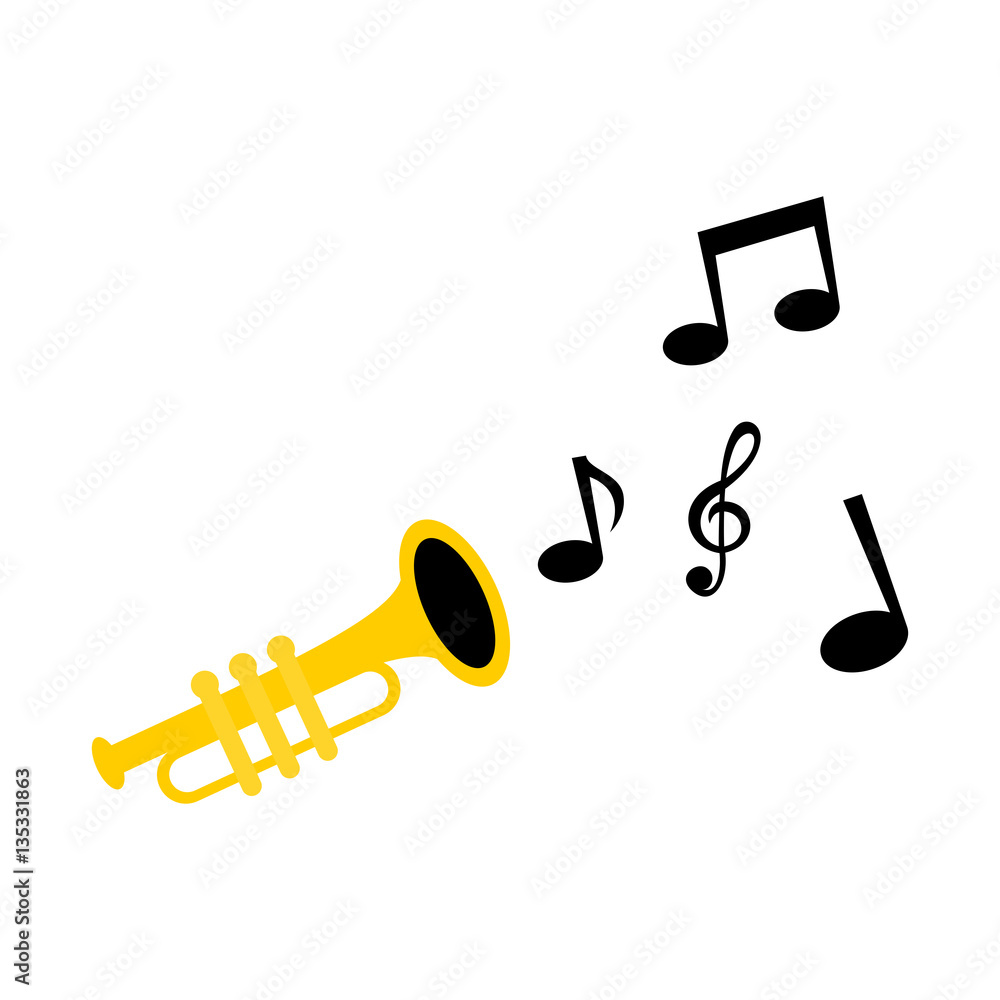Trumpet playing with music notes. Simple isolated vector illustration ...