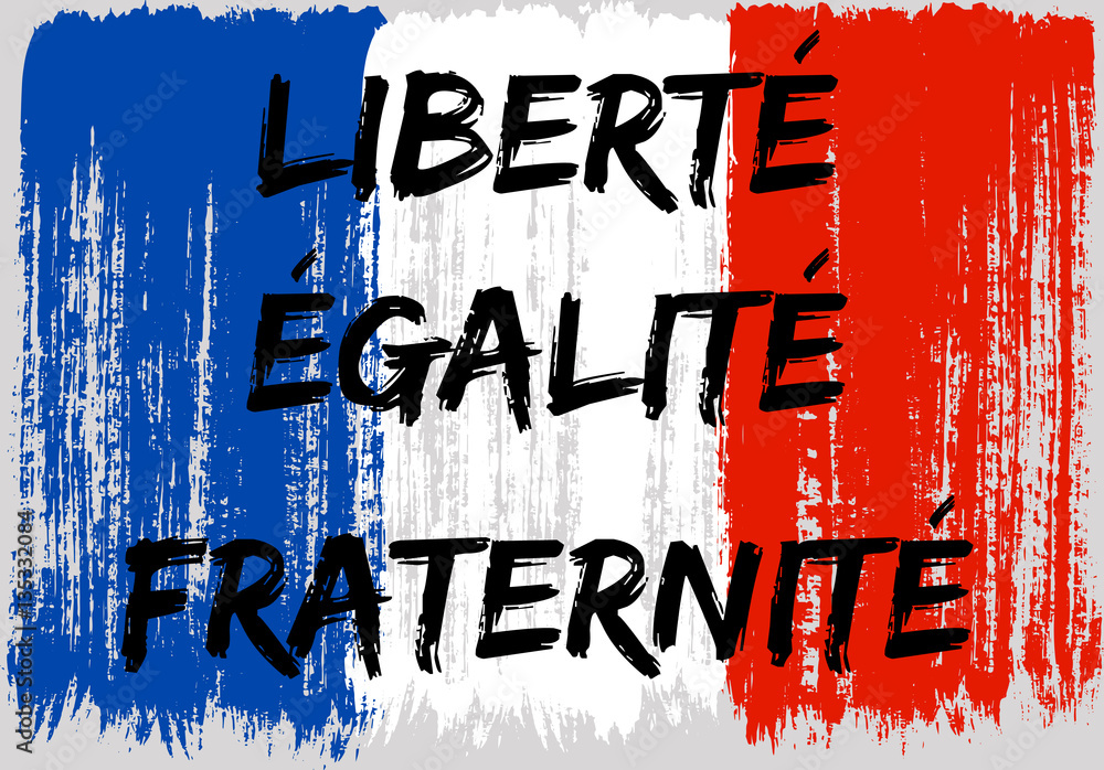 Vettoriale Stock French flag paint brush strokes, Liberté, égalité ...