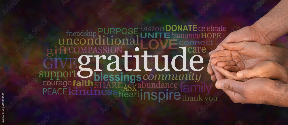 Gratitude Attitude Website Campaign Banner - Male hands cradling female ...
