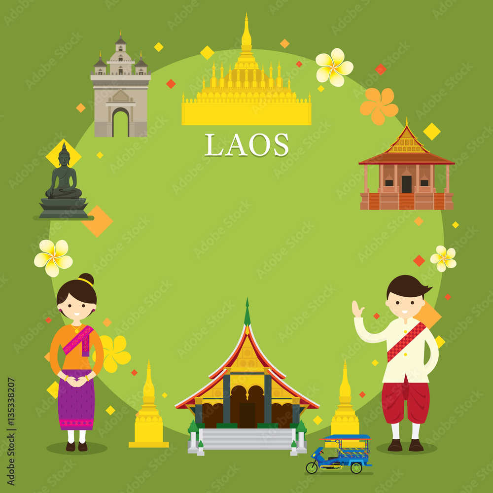Laos Landmarks, People in Traditional Clothing, Frame, Culture, Travel ...