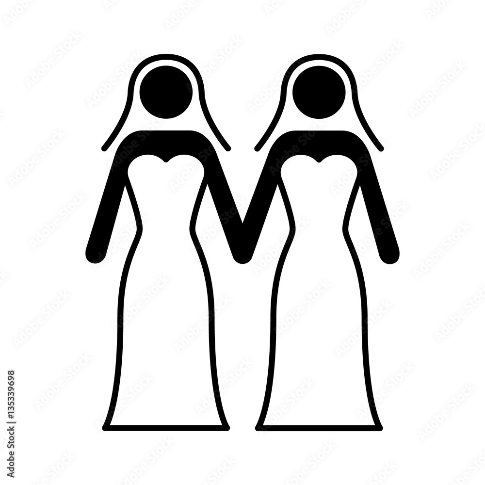 Gay Marriage With Two Lesbian Women Flat Vector Icon For Wedding Apps