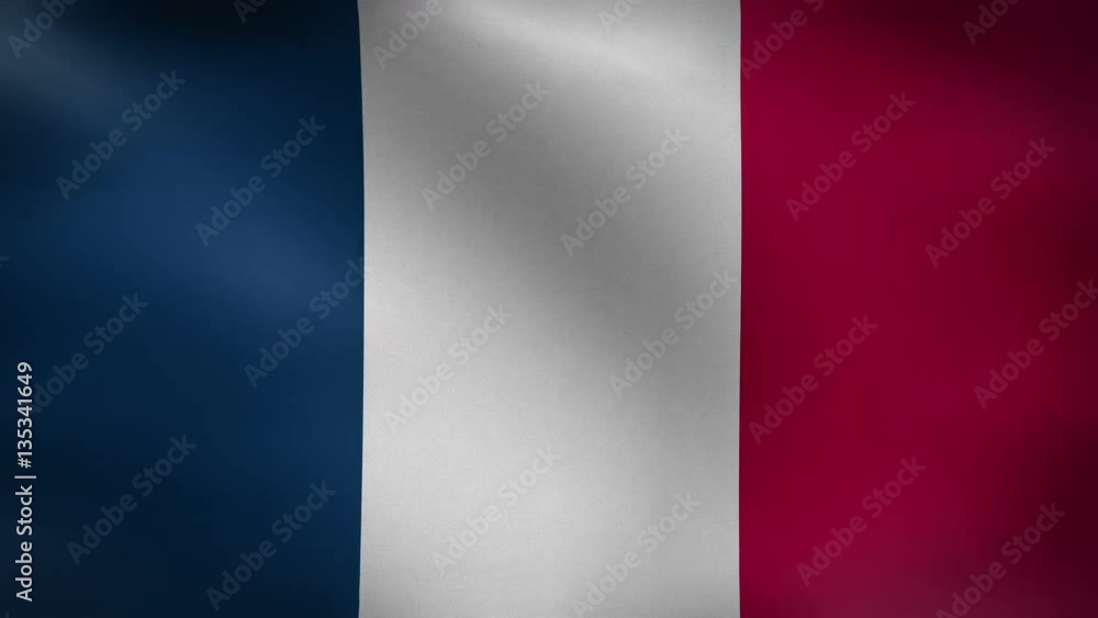 France Flag waving in slow motion with highly detailed fabric texture ...
