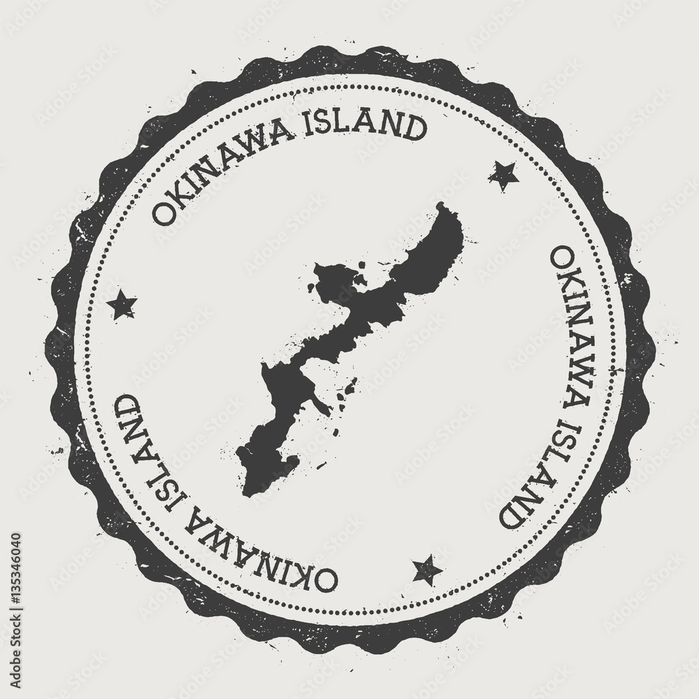 Okinawa Island sticker. Hipster round rubber stamp with island map ...