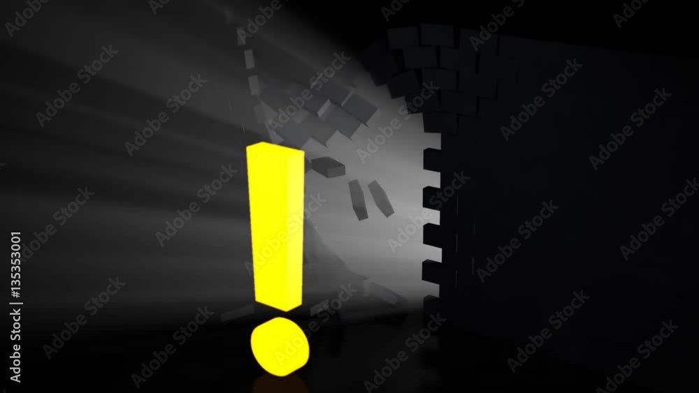 Fly through some question marks to a single glowing exclamation mark ...