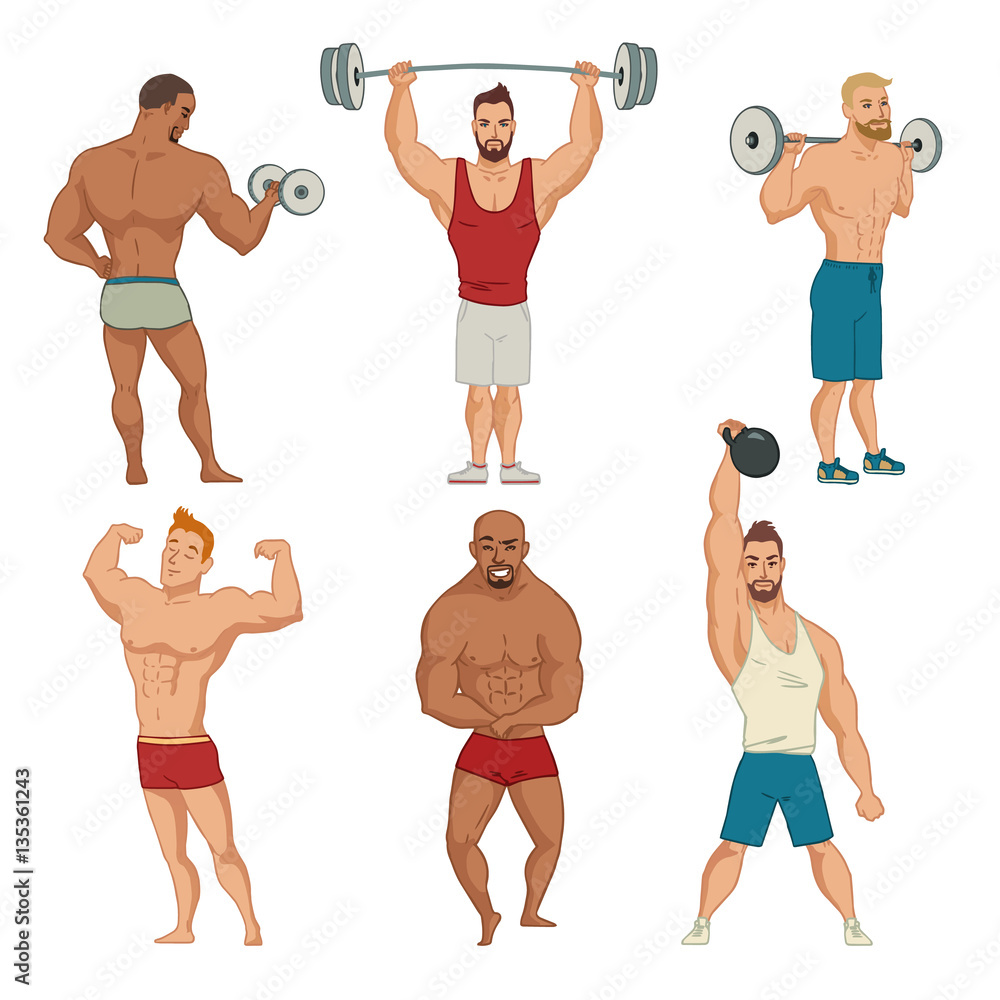 Set of vector characters of strong, athletic men bodybuilders Stock ...