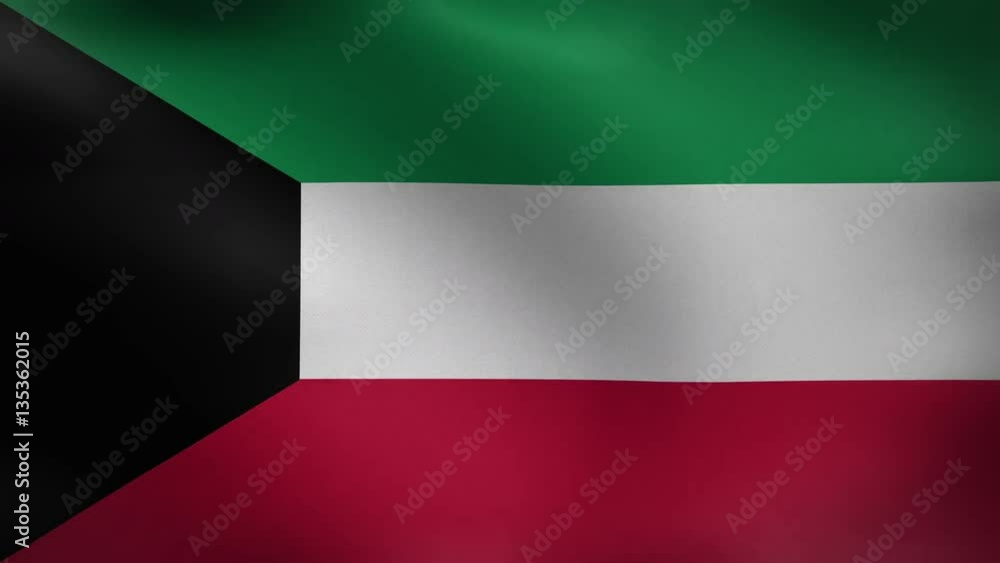 Close-up flag of Kuwait ripples in a breeze. Seamless loop of the ...