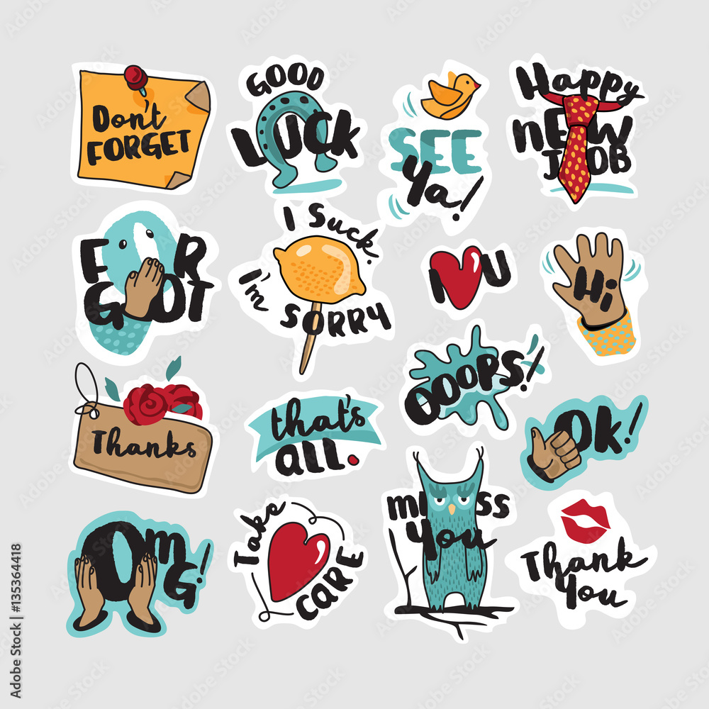 Everyday stickers for mobile messages, chat, social media, online ...
