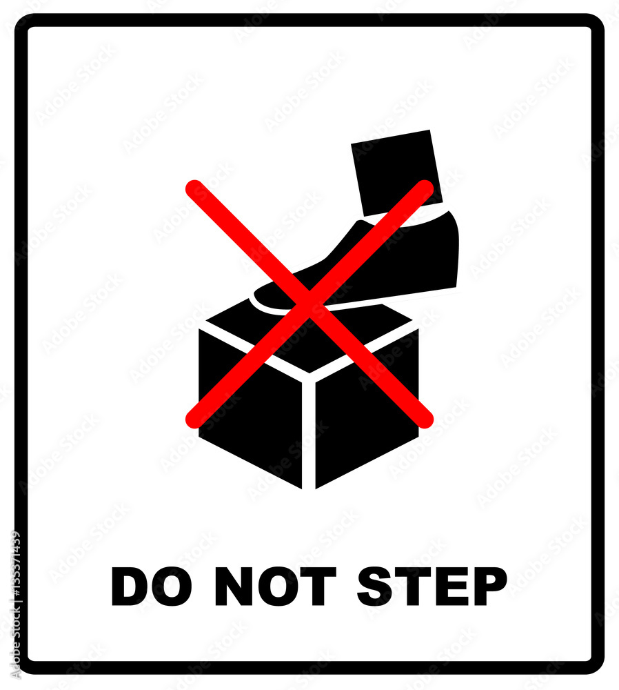 DO NOT STEP packaging symbol on a corrugated cardboard background. For ...