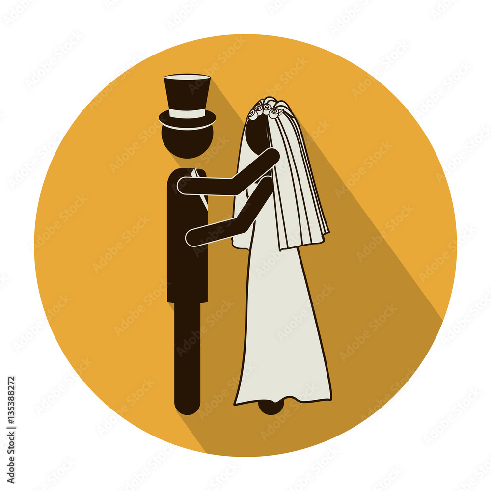 circular shape pictogram of wedding couple embracing with costumes ...