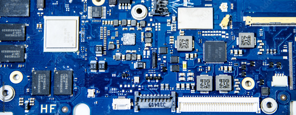 Blue motherboard close up Stock-Foto | Adobe Stock