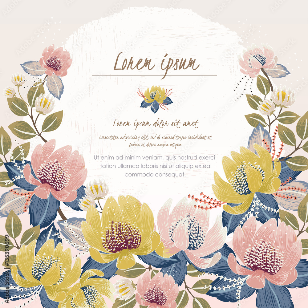 Vector illustration of a beautiful floral border with spring flowers ...