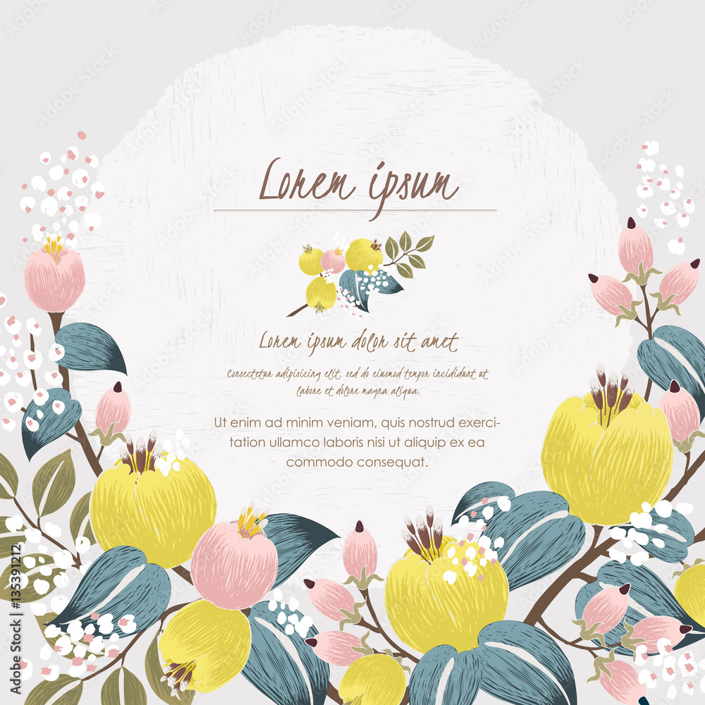 Vector illustration of a beautiful floral border with spring flowers ...